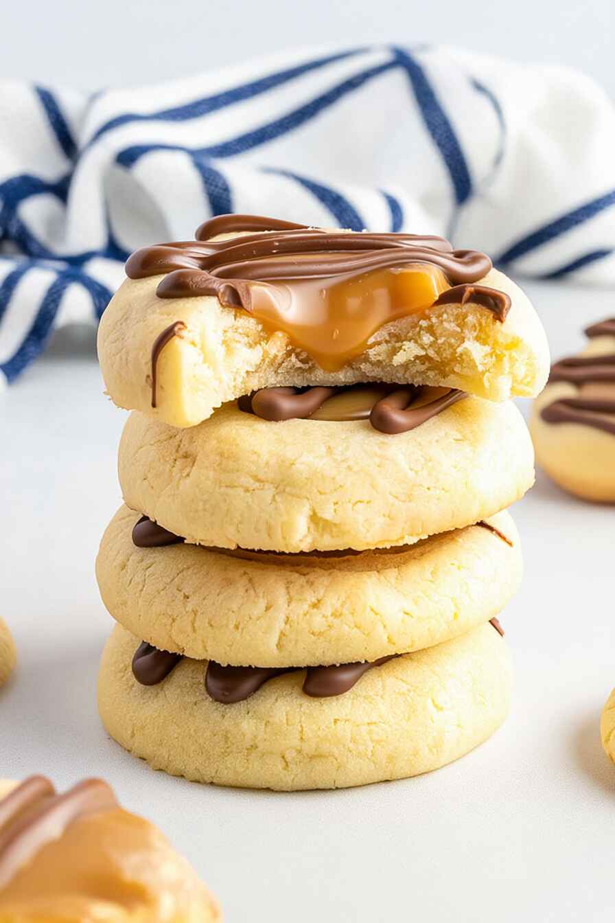 Twix Thumbprint Cookies with Gooey Caramel & Chocolate - abbysrecipes.com